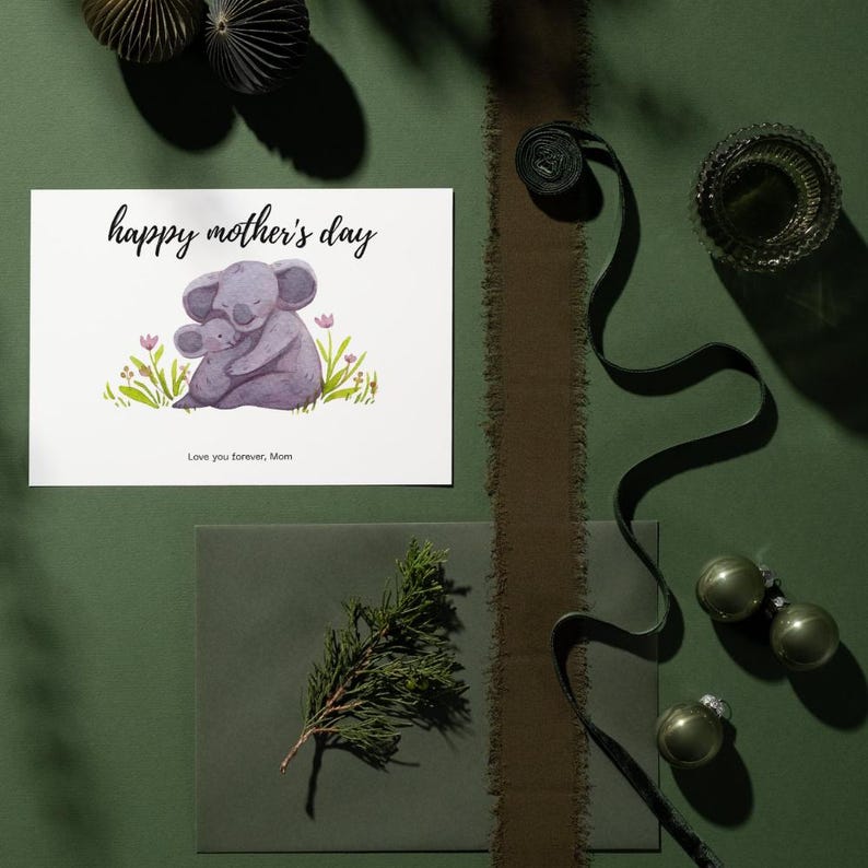 Mother's Day Card, Koala Mom and Baby Illustration, Minimalist Greeting ...