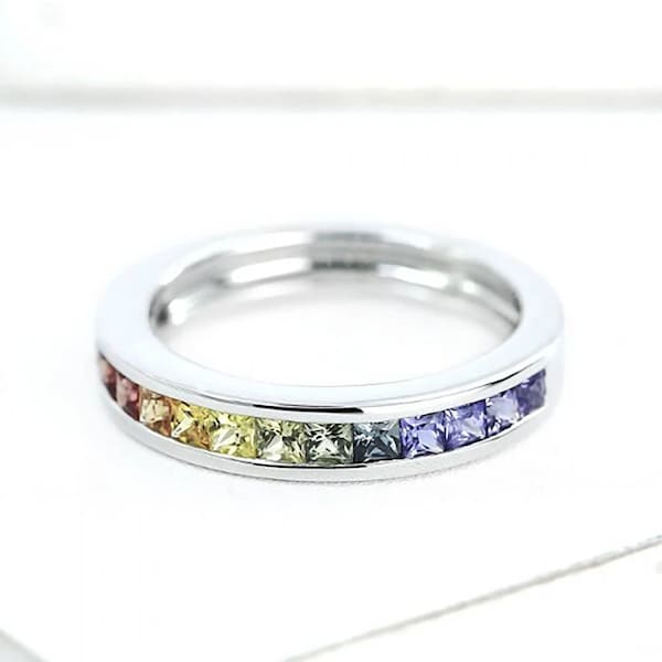 Rainbow Eternity Ring - Etsy