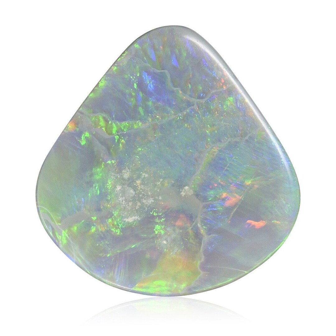 Opalescent CLAM Shell 3.48 Carat Marble Yellow Iridescent Opal Cabochon ...