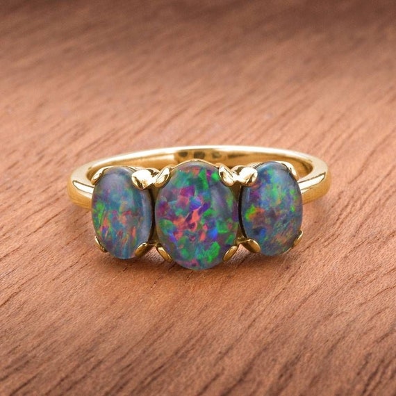 Three Opals Gold Ring Large Opal Ring Australian Opal 18K 14K - Etsy