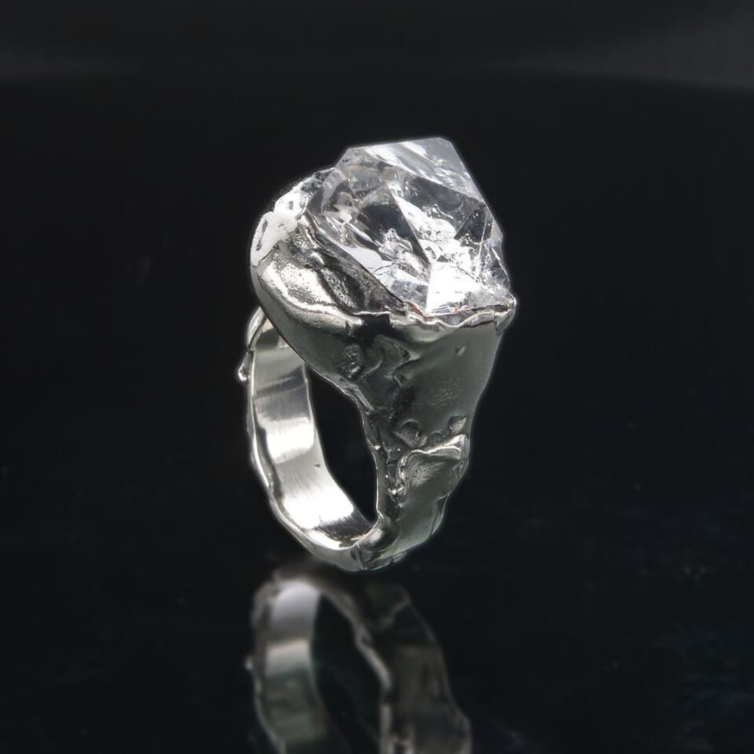 Mens Herkimer Diamond Ring Raw Crystal Ring Boho Wedding Band Silver ...