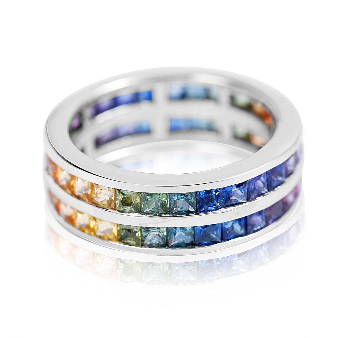 Double Row Eternity Ring 14K White Gold Size 6.5 US Only Multicolor ...