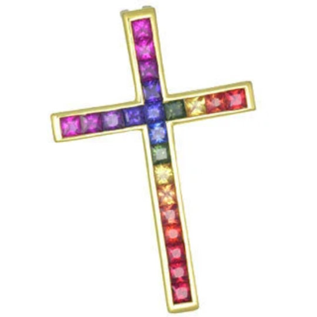 Rainbow Sapphire Crucifix Cross Pendant | 5ct Total | 18K Yellow Gold ...