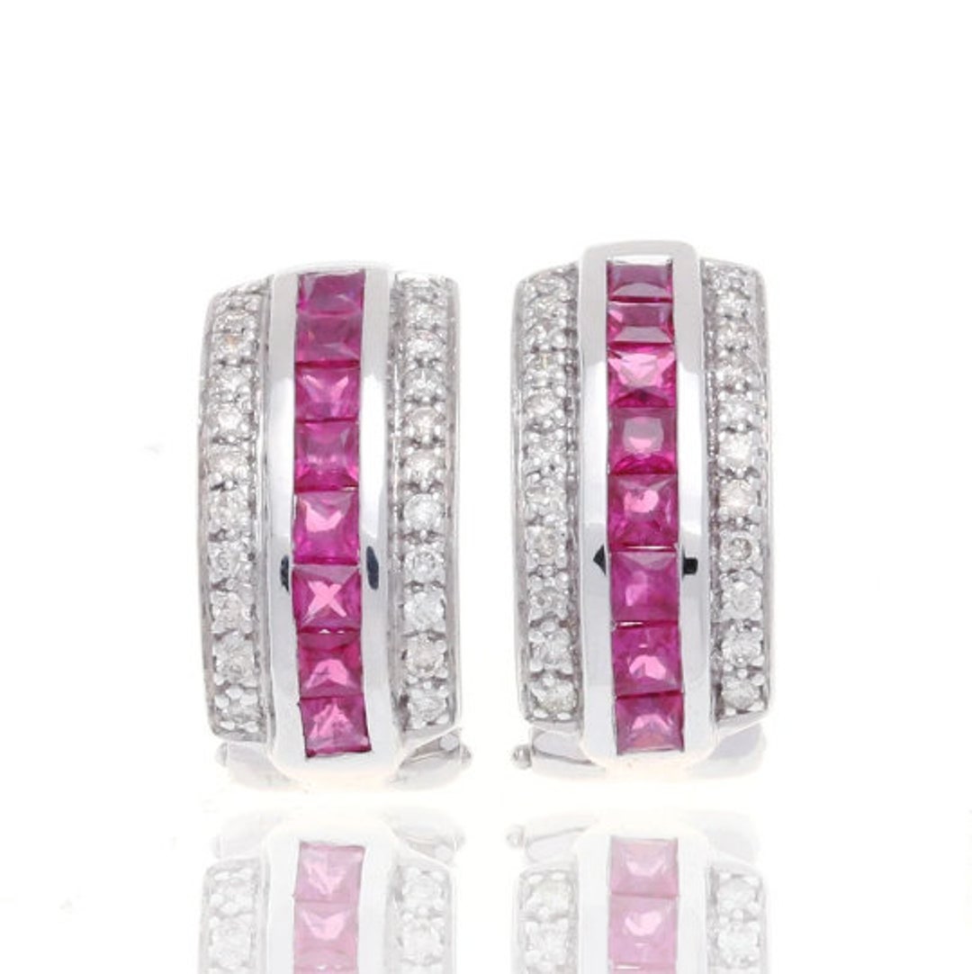 Red Ruby & Diamond Hoop Earrings 18K Gold | Luxury Ruby Birthstone ...