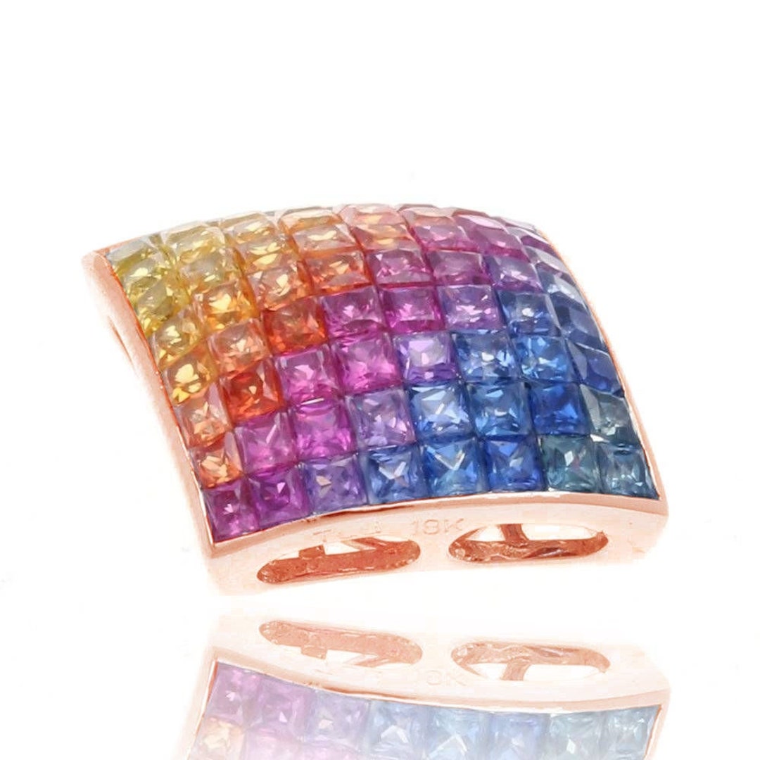 18K Gold Rainbow Kite Pendant Sapphire Curved Diamond Shape Pendant (2 ...