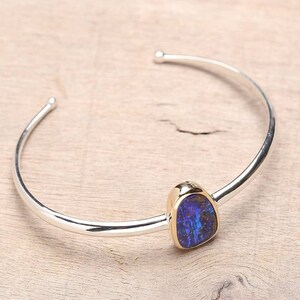 Boulder Opal Bangle 14K Gold and Silver 6.39 Carat Electric Blue ...