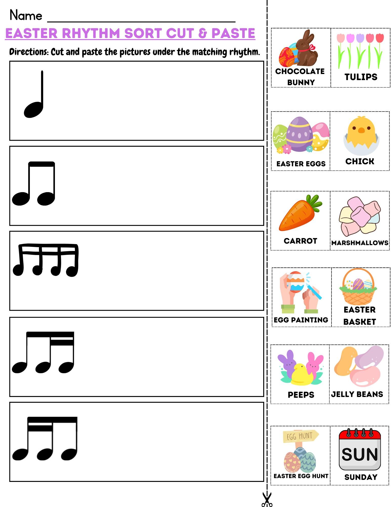 Easter Rhythm Sort Cut & Paste Worksheet - Etsy