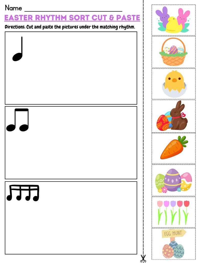 Easter Rhythm Sort Cut & Paste Worksheet - Etsy