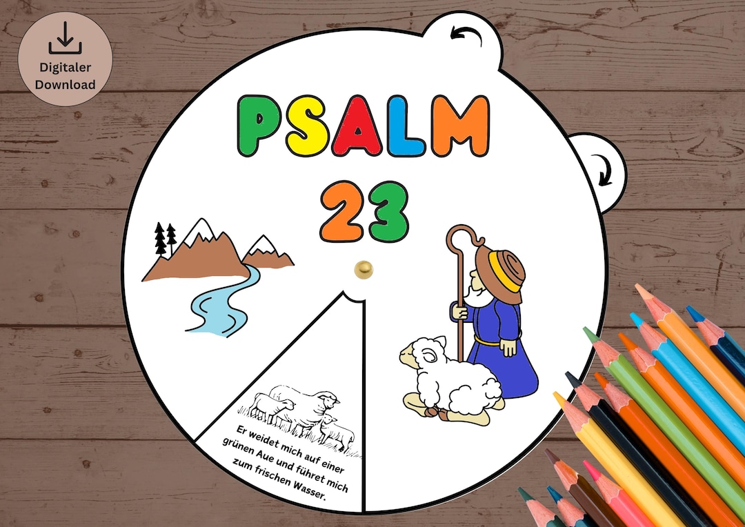 Psalm 23 Coloring Wheel 2-pack Rotating Wheel German | Bible Craft for ...