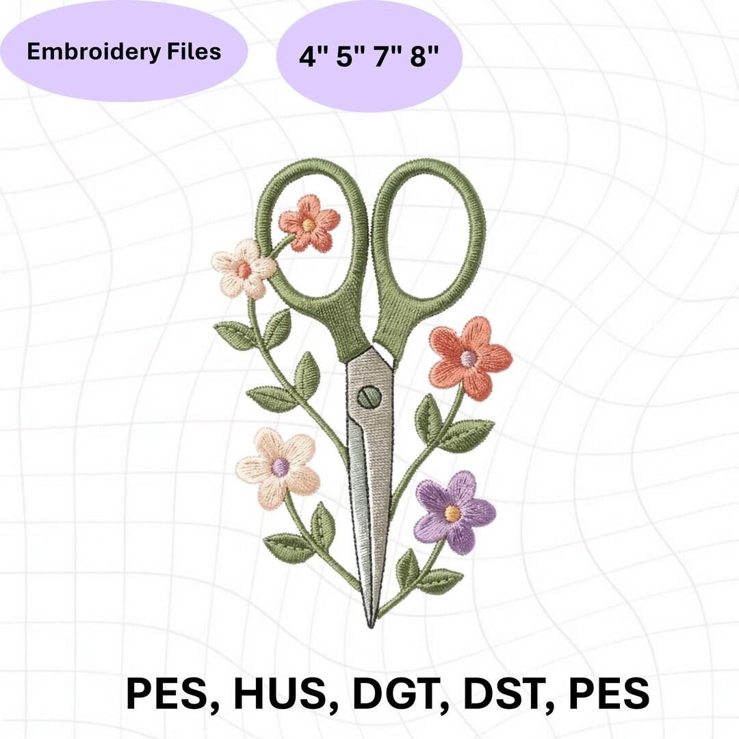Floral Scissors Embroidery Design - Sewing Tools With Flowers - Made to ...