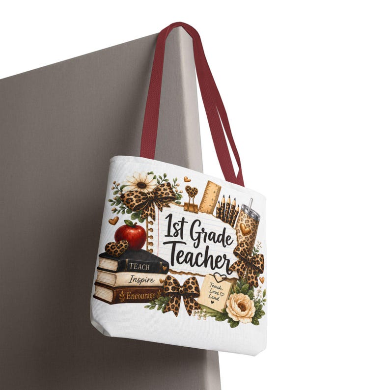 1st Grade Teacher Tote Bag: Hand-painted Leopard Accents, Classroom ...