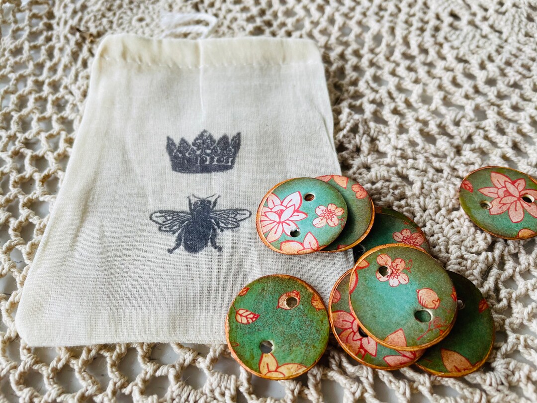 Handmade Paper Buttons, Distressed Circle Floral Buttons, Junk Journal ...