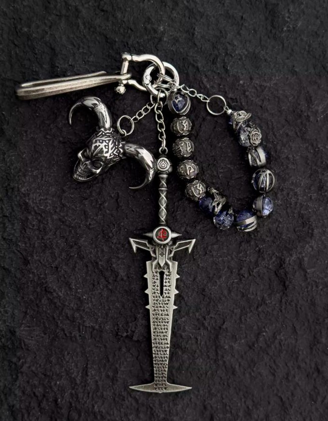 Gothic Sword Pant Chain – Horned Skull, Silver Plated Alloy Keychain ...