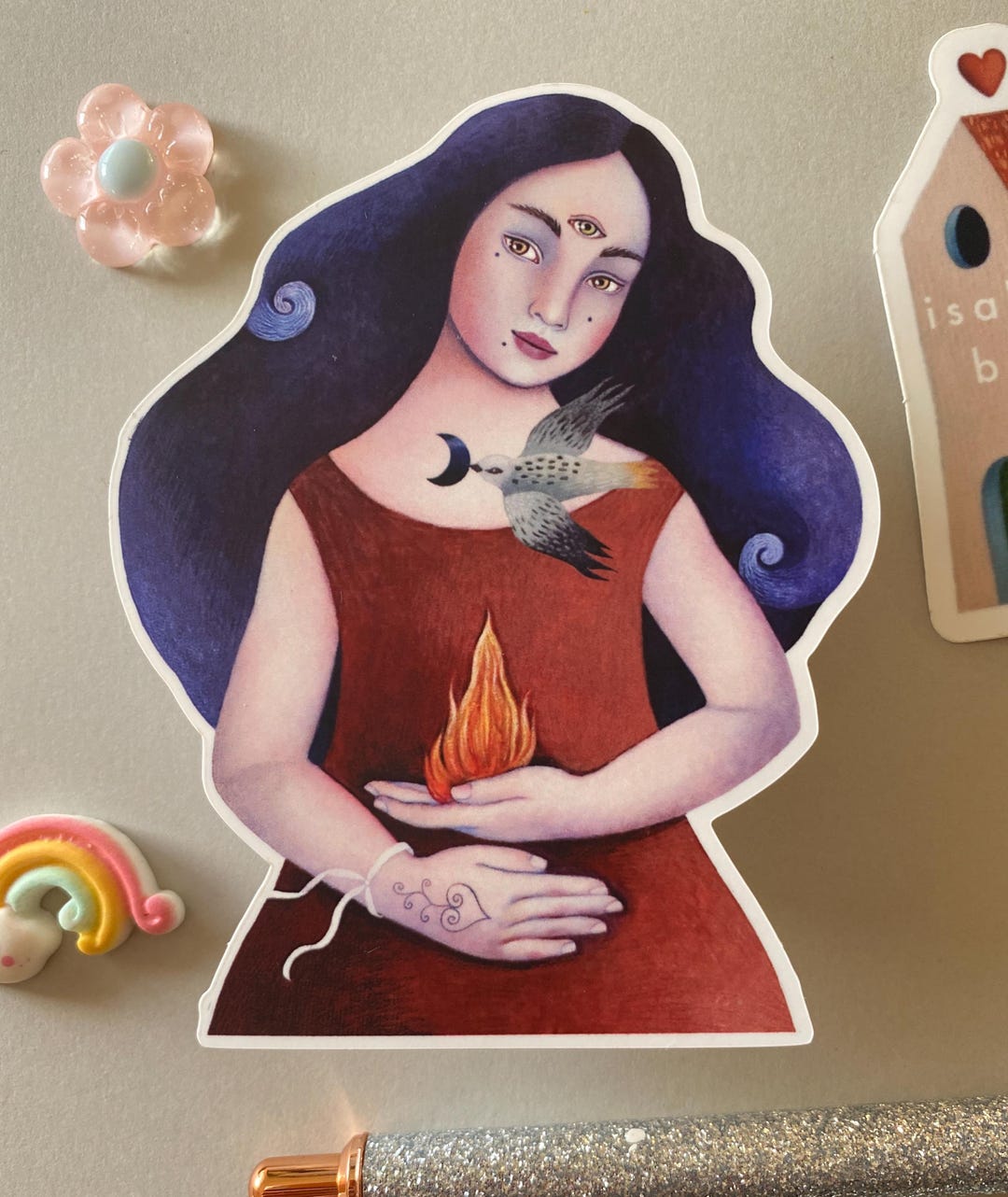 Third Eye Fire Goddess Sticker – Mystic Flame Girl Art, Magical ...