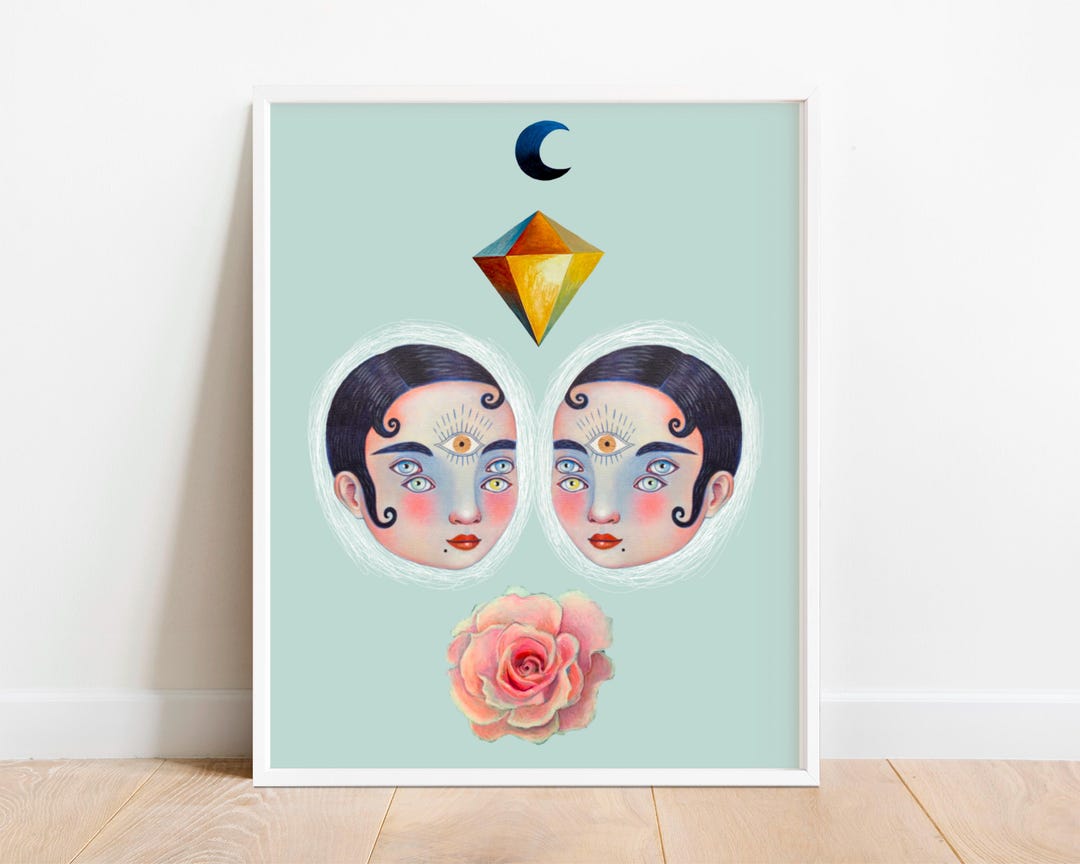 Twin Angels Art Print – Surreal Third Eye Portrait, Mystical Decor - Etsy