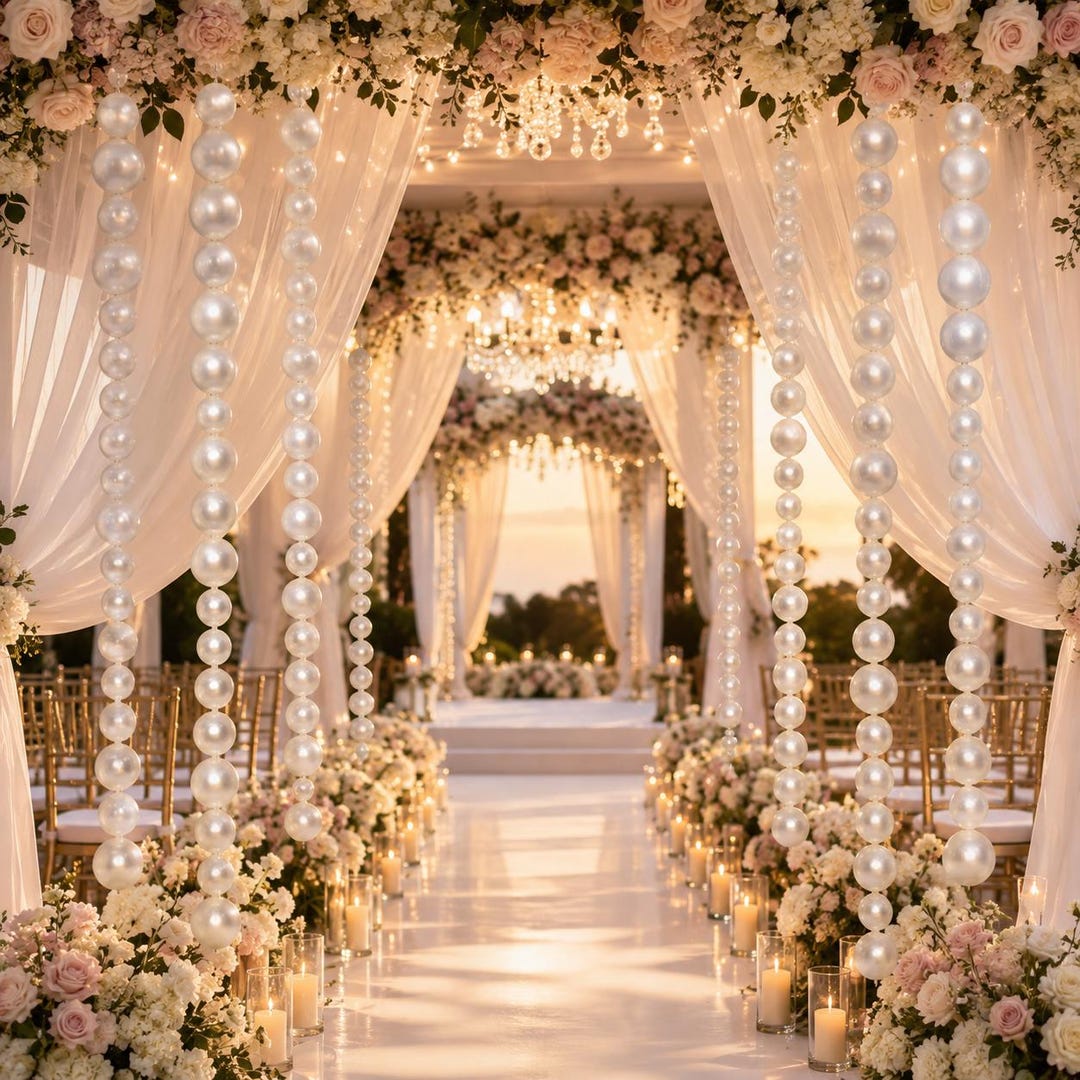 Pearl Garland Wedding Backdrop Decor, Bridal Aisle Curtain Arch ...
