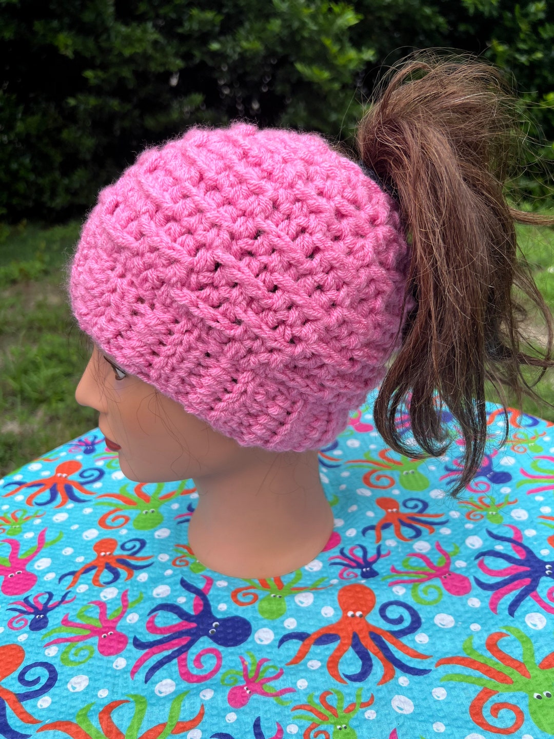 Light Pink Messy Bun Beanie - Etsy