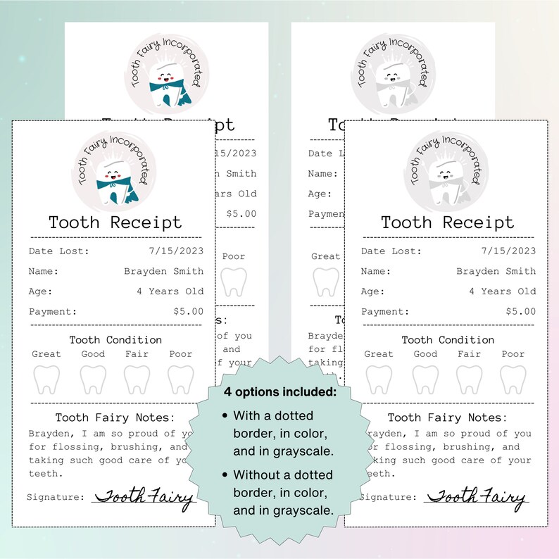 Tooth Fairy Receipt Template Editable in Canva | Instant Digital ...