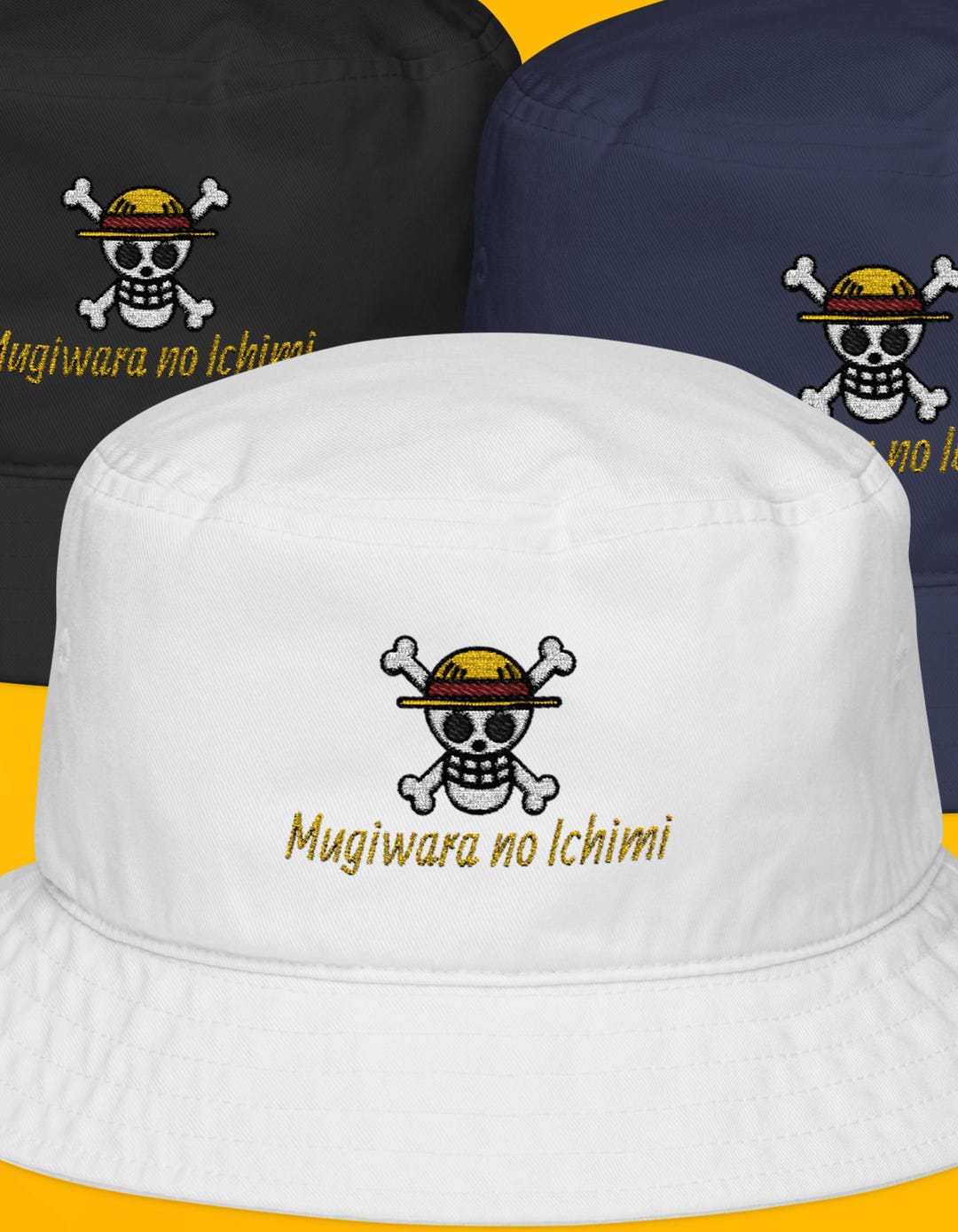 Anime Pirate Embroidered Bucket Hat | Vintage Cotton Twill Streetwear ...