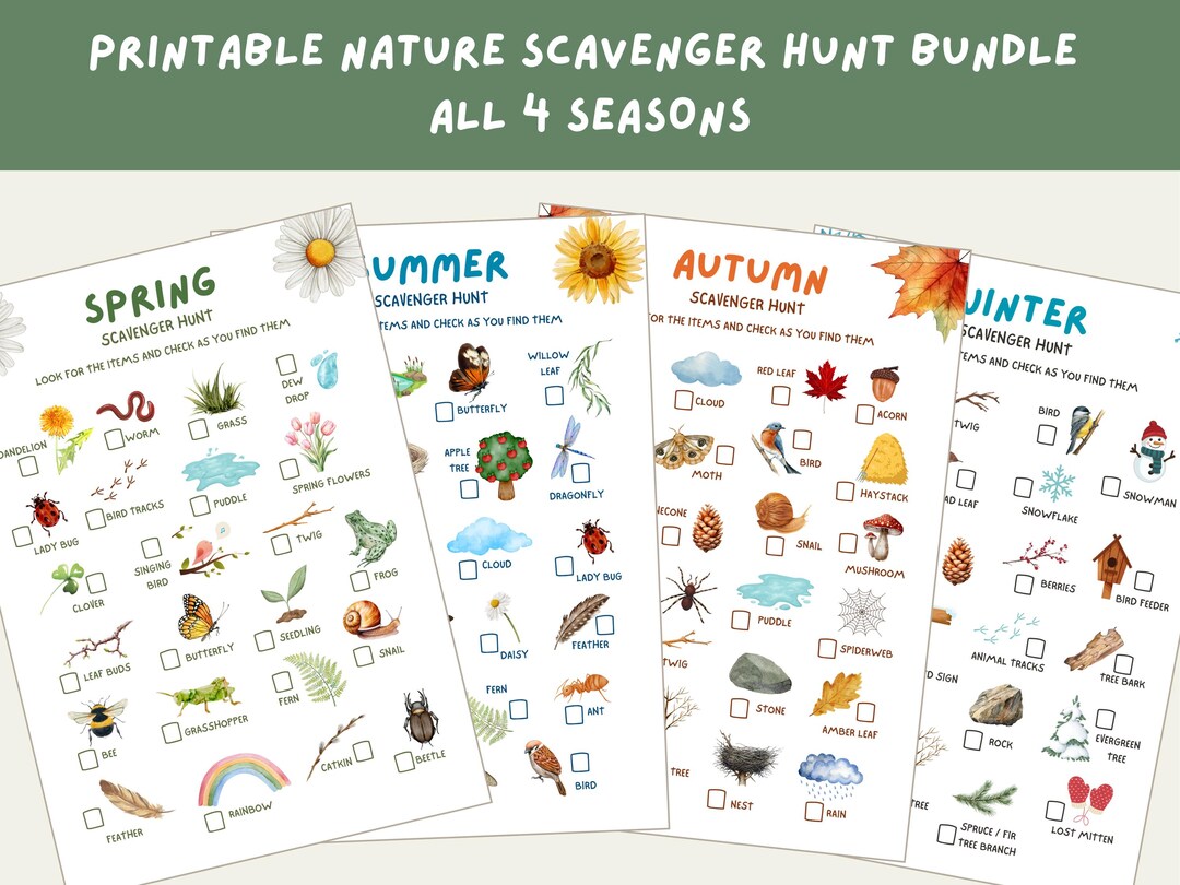 Printable Nature Scavenger Hunt Bundle for Kids, Outdoor Fun Activity ...
