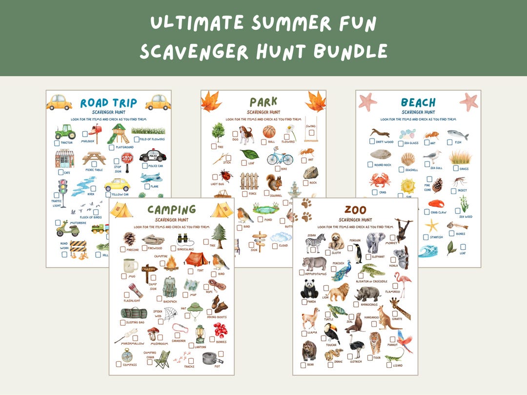 Summer Activity Scavenger Hunt Bundle, Instant Downloadable Vacation ...