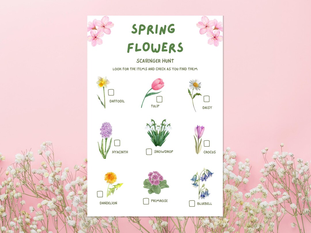 Spring Flowers Nature Scavenger Hunt for Kids, Printable Instant ...