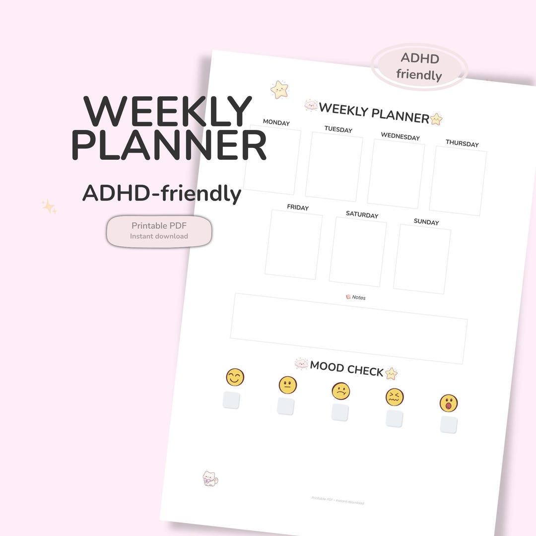 ADHD Weekly Planner Printable PDF | Minimal Weekly Organizer ...