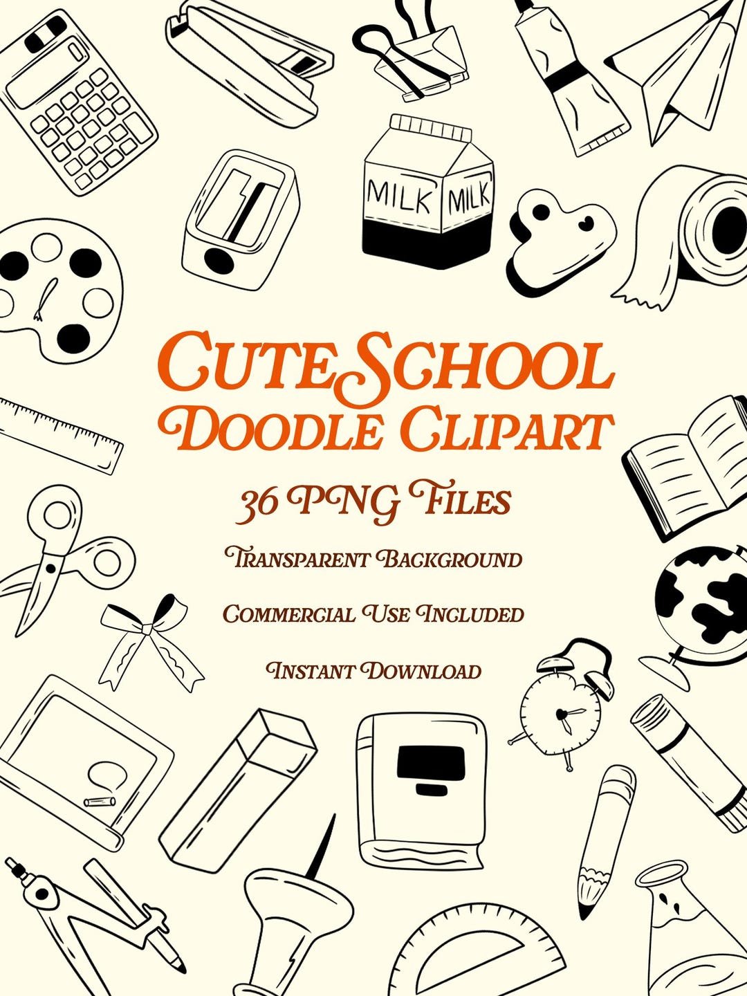 School Doodle Clipart Bundle | Hand Drawn PNG Files (instant Download ...