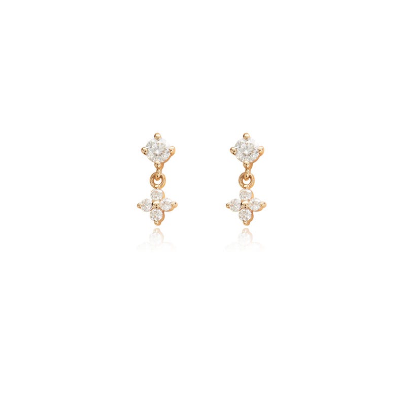 14K Solid Gold Lab Diamond Cartilage Earring Flat Back Tiny Flower ...