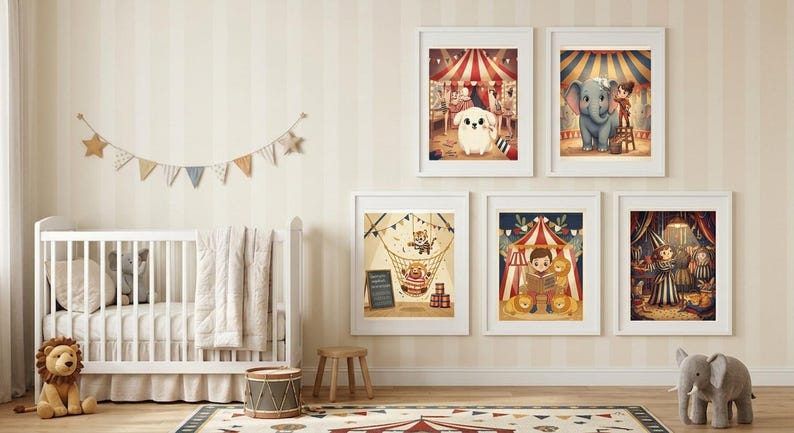 Circus Nursery Wall Art Set: Spring Animals, Neutral Palette (digital ...