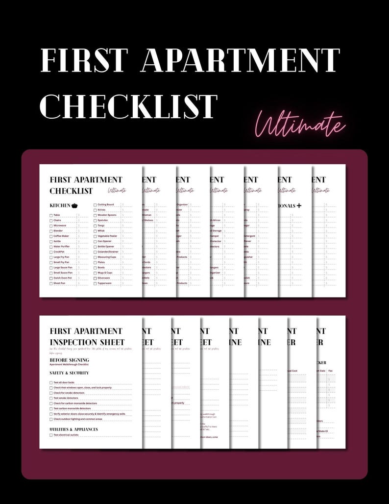 First Apartment Checklist Bundle | Move-in, Budget, Inspection, Guide ...