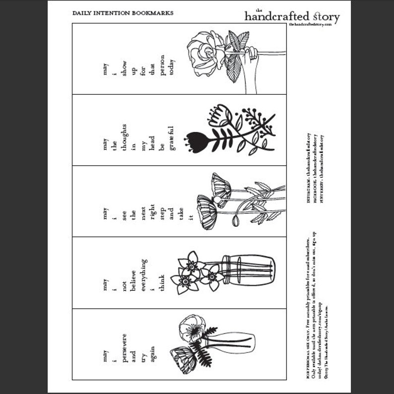 Daily Intention Printable Bookmarks Bookworm Gift Instant | Etsy
