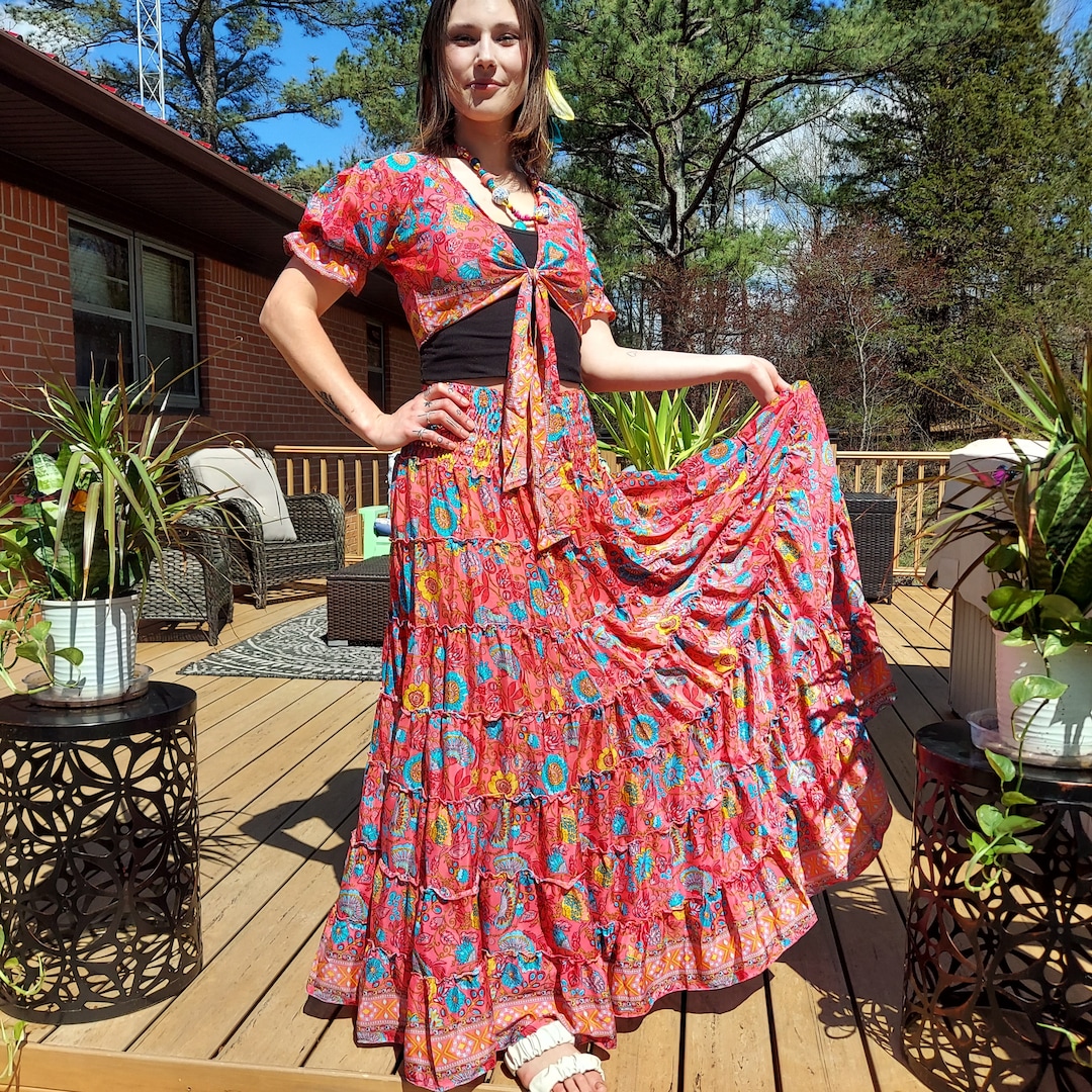 Boho Flare Layerd Maxi Skirt Set - Etsy