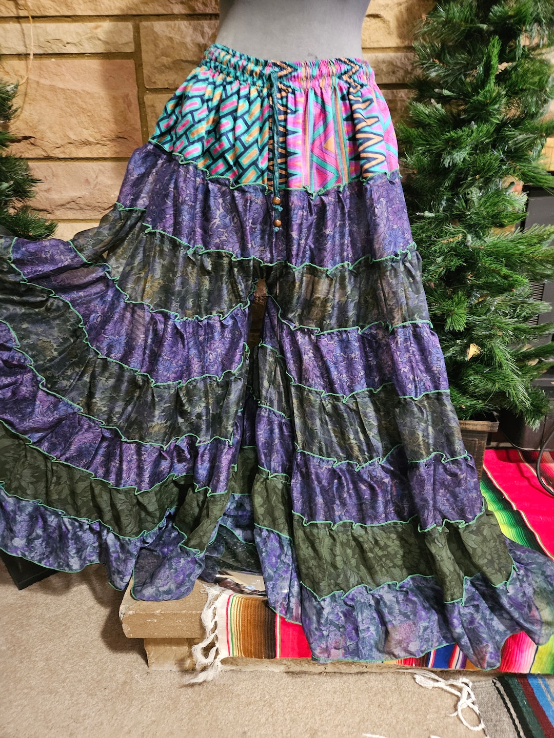 Boho Hippie Patchwork Palazzo Pants With Side Pockets One Size S to 3X ...