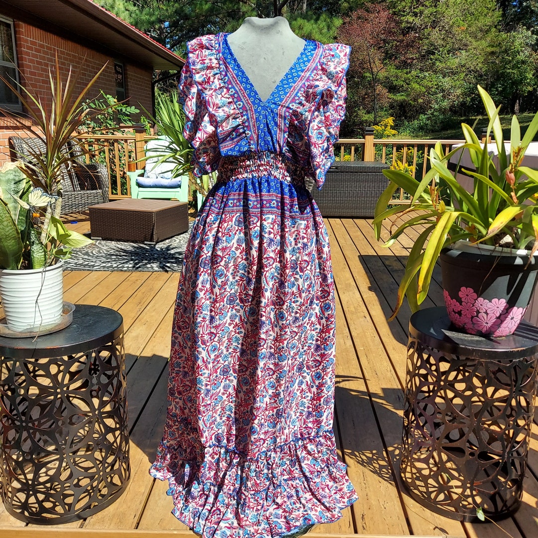 Boho Empire Waist Maxi Dress One Size S to L - Etsy