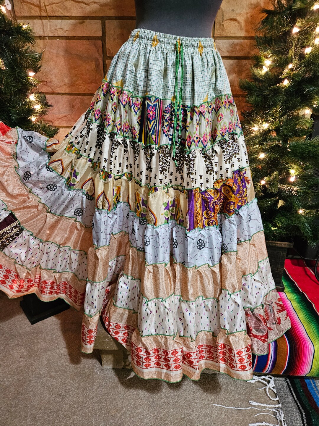 Boho Gypsy Hippie Patchwork Maxi Skirt With Side Pockets One Size S to ...