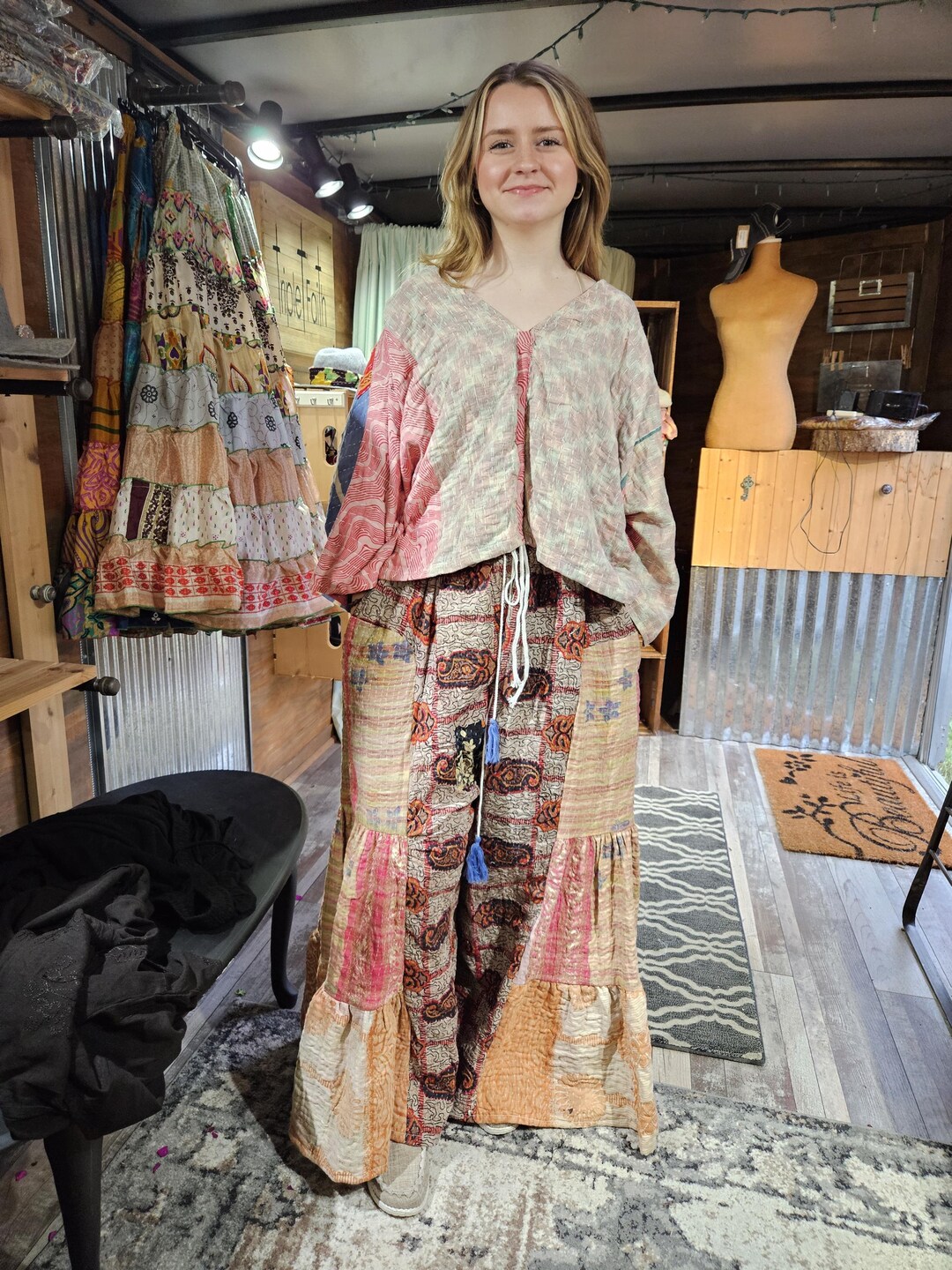 Kantha Set With Palazzo Pants and Reversable Kantha Top One Size S to ...