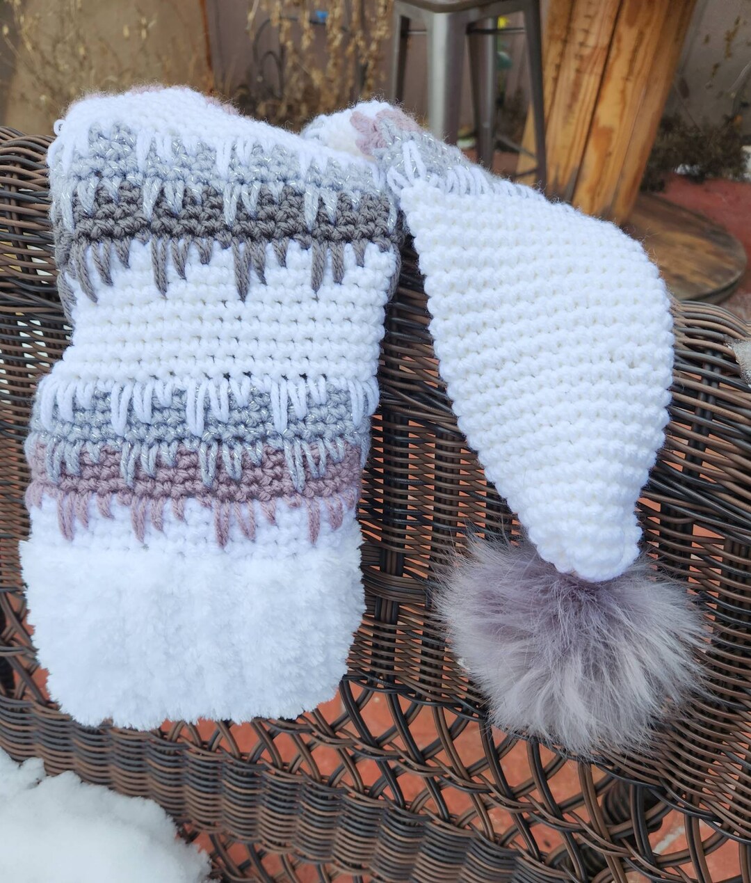 Long Winter Hat Stocking Cap in White, Silver and Lavender. Winter Hat ...