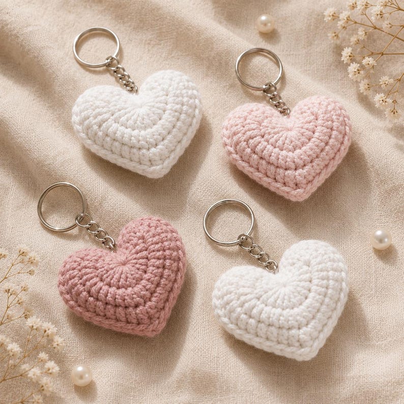 Crochet Heart Keychain Pattern PDF, Mini Amigurumi Heart, Bag Charm ...