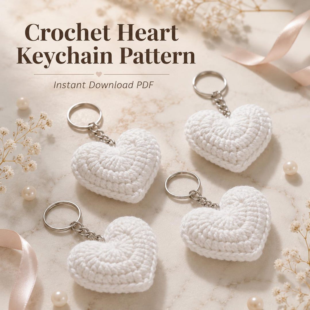 Crochet Heart Keychain Pattern PDF, Mini Amigurumi Heart, Bag Charm ...
