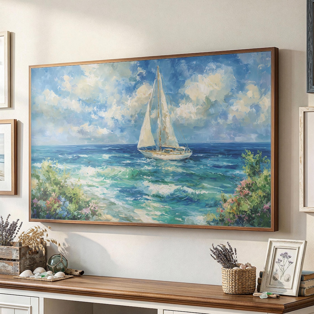 Coastal Sailboat Frame TV Art, Ocean Seascape Samsung Frame TV Art ...
