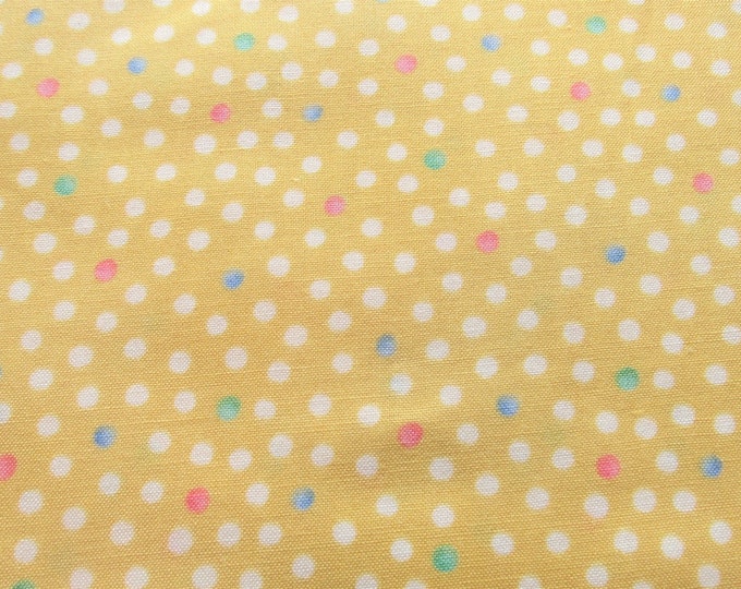 Bright Yellow Polka Dot Print Vintage Cotton Fabric -- 43 Wide by 1 ...