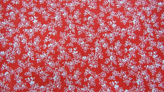 White on Bright Red Floral Print Vintage Cotton Blend Fabric - Etsy