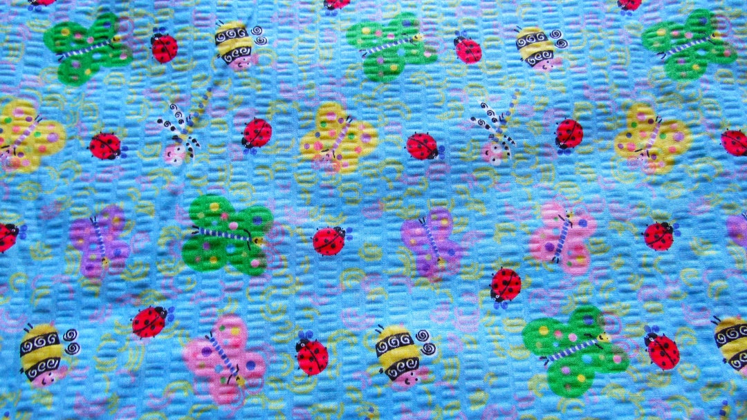 Butterflies and Bugs Novelty Print Vintage Cotton/poly Plisse Fabric ...