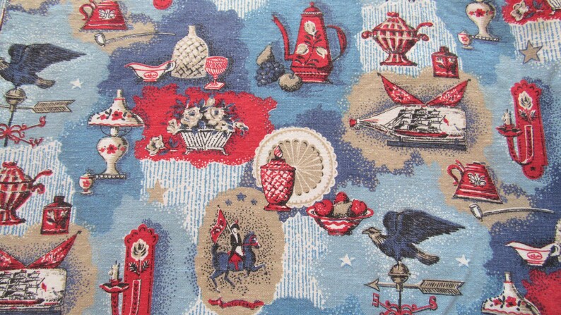 Colonial Theme Novelty Print Vintage Cotton Curtain Panel | Etsy