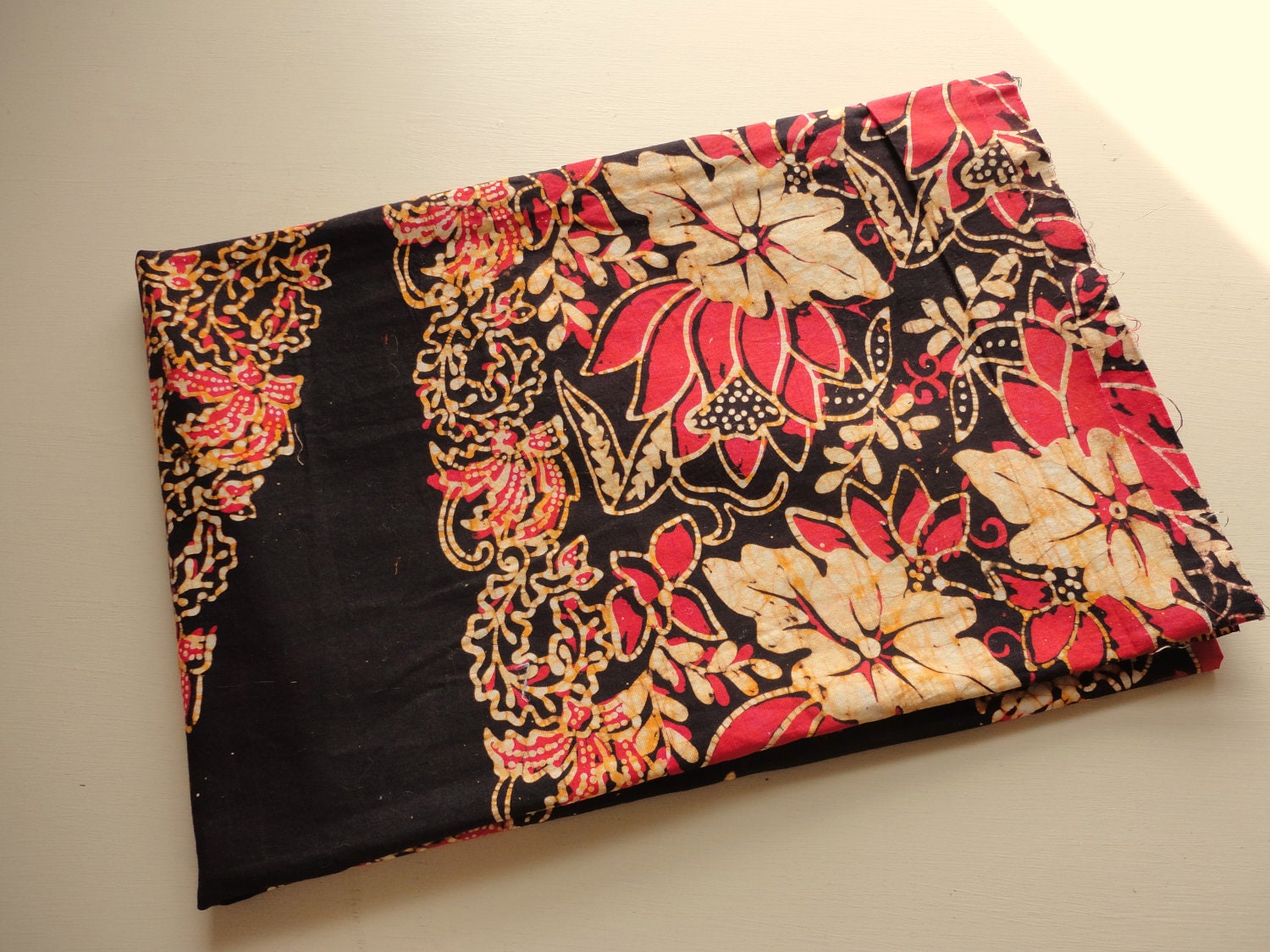 Red and Brown Floral Print Cotton Batik Fabric 43 Wide by - Etsy
