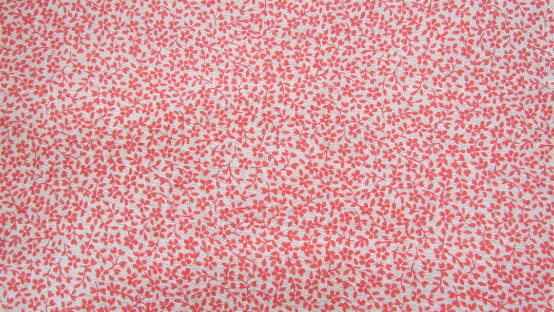 Tiny Bright Red Floral Print Vintage Cotton Blend Crepe Fabric -- 44/45 ...