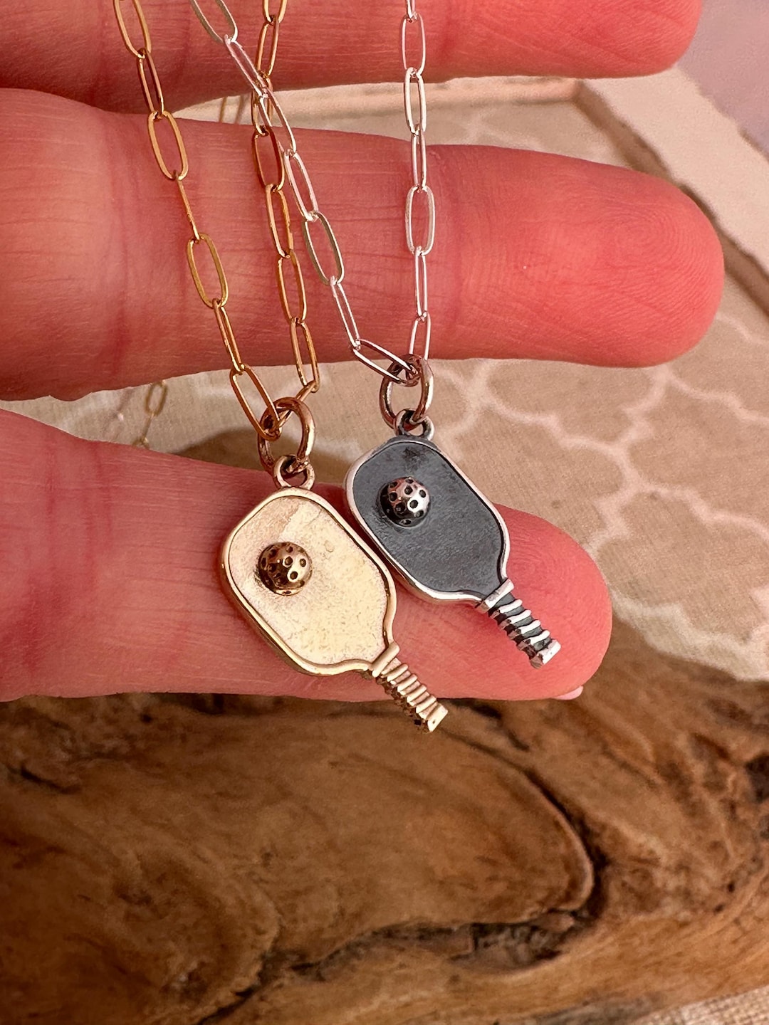 Gold or Silver Pickleball Necklace - Paddle and Ball - Pickleball Charm ...