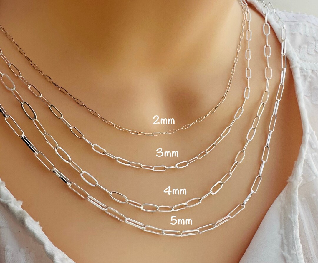 925 Sterling Paper Clip Chain Necklace • Choker Paper Clip Necklace ...