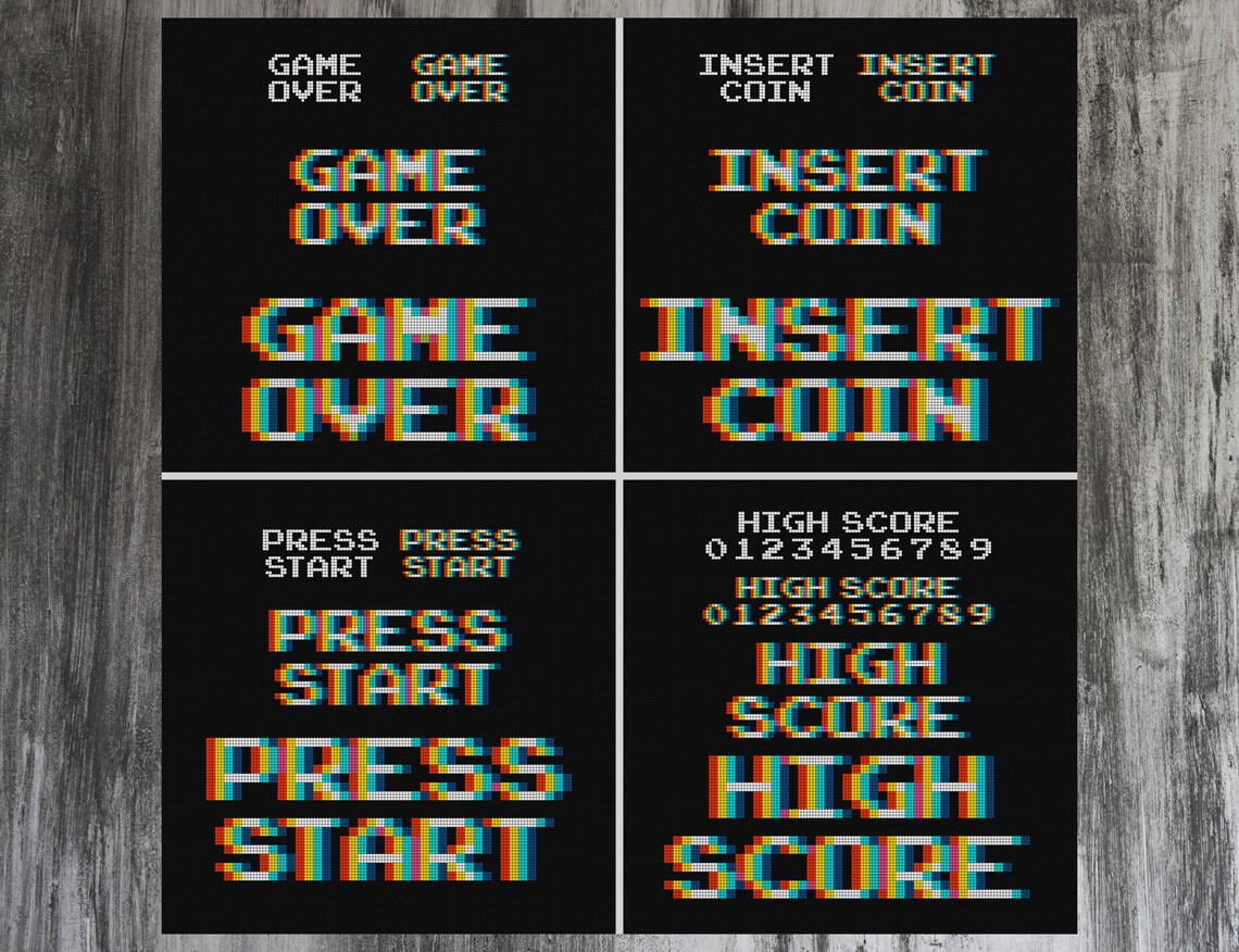 Game Over/insert Coin/press Start/high Score Four-pack Cross | Etsy